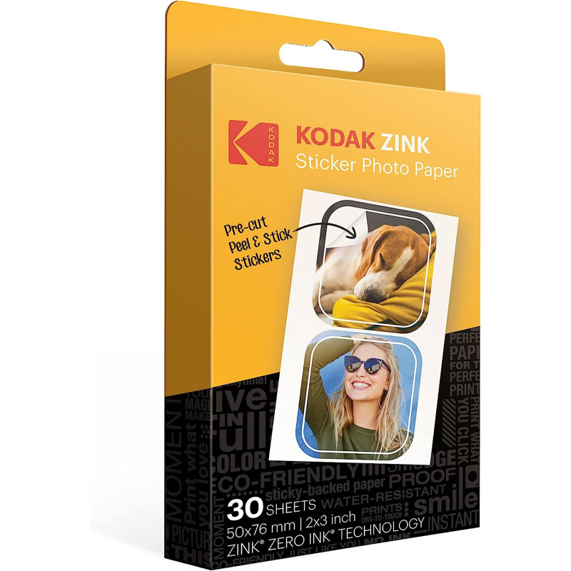 KODAK Zink Papel Autocolante 2x3 - Pack de 30